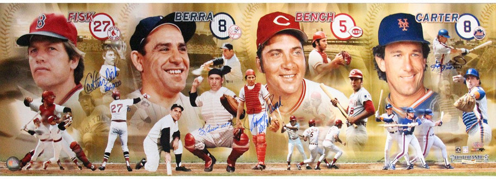 Hall Of Fame Catchers (Yogi Bench Fisk Carter) Signed Panoramic Photo ...