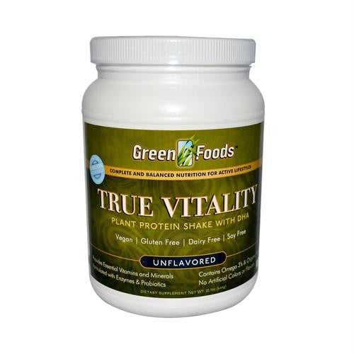 Green Foods True Vitality Plant Protein Shake with DHA Unflavored - 22 ...