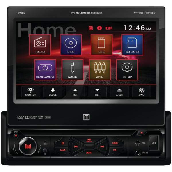 DUAL DV705 7" Single-DIN In-Dash DVD Receiver with Motorized Touchscre ...